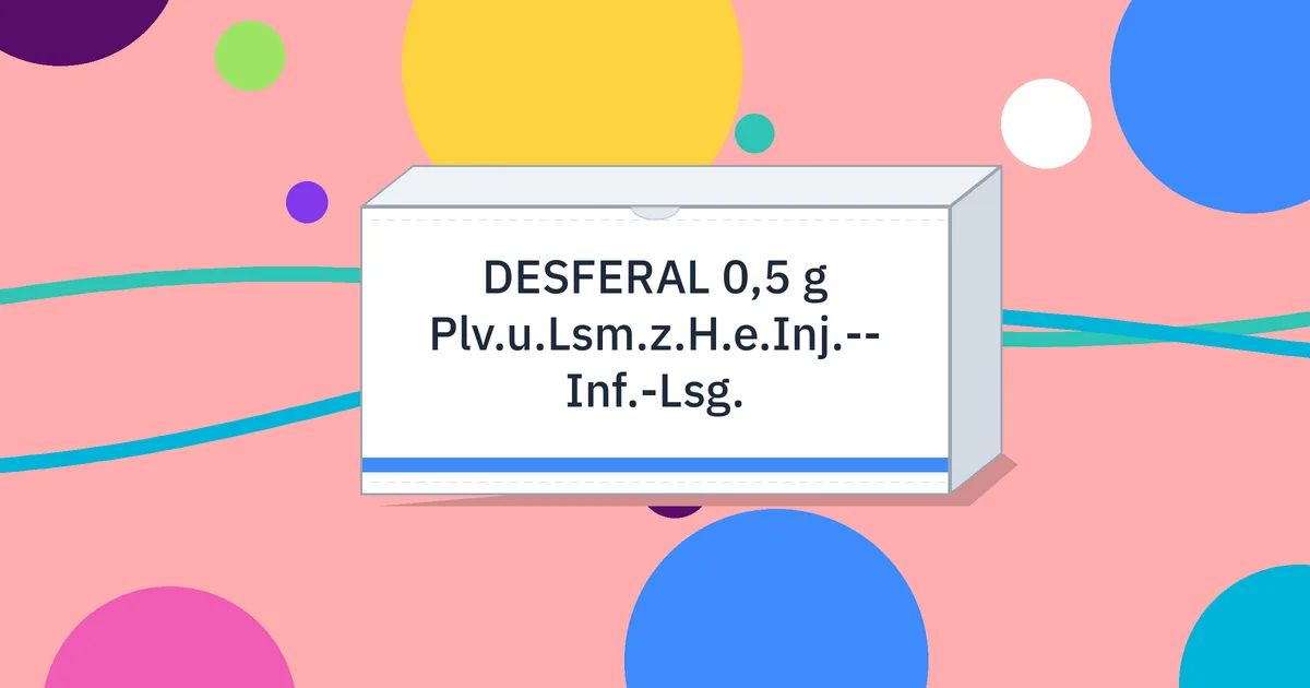 Symbolbild: Packung mit der Aufschrift DESFERAL 0,5 g Plv.u.Lsm.z.H.e.Inj.--Inf.-Lsg. (PZN 04471618) – Verfügbarkeit und Bezug in Apotheken in Frankfurt am Main