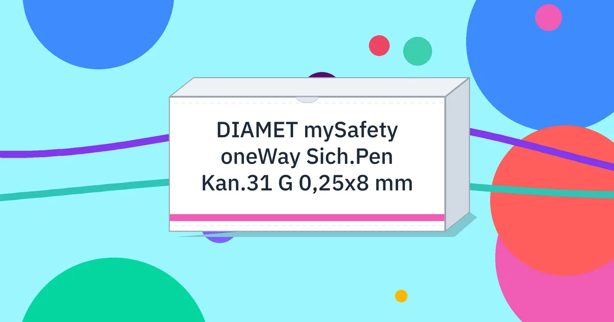 Symbolbild: Packung mit der Aufschrift DIAMET mySafety oneWay Sich.Pen Kan.31 G 0,25x8 mm (PZN 16918059) – Verfügbarkeit und Bezug in Apotheken in Frankfurt am Main