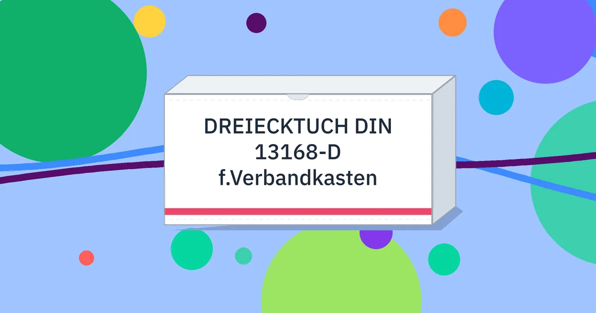 Symbolbild: Packung mit der Aufschrift DREIECKTUCH DIN 13168-D f.Verbandkasten (PZN 13058774) – Verfügbarkeit und Bezug in Apotheken in Frankfurt am Main