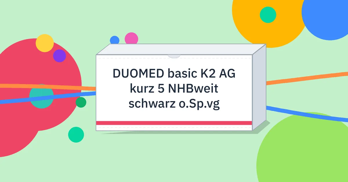 Symbolbild: Packung mit der Aufschrift DUOMED basic K2 AG kurz 5 NHBweit schwarz o.Sp.vg (PZN 20908517) – Verfügbarkeit und Bezug in Apotheken in Frankfurt am Main