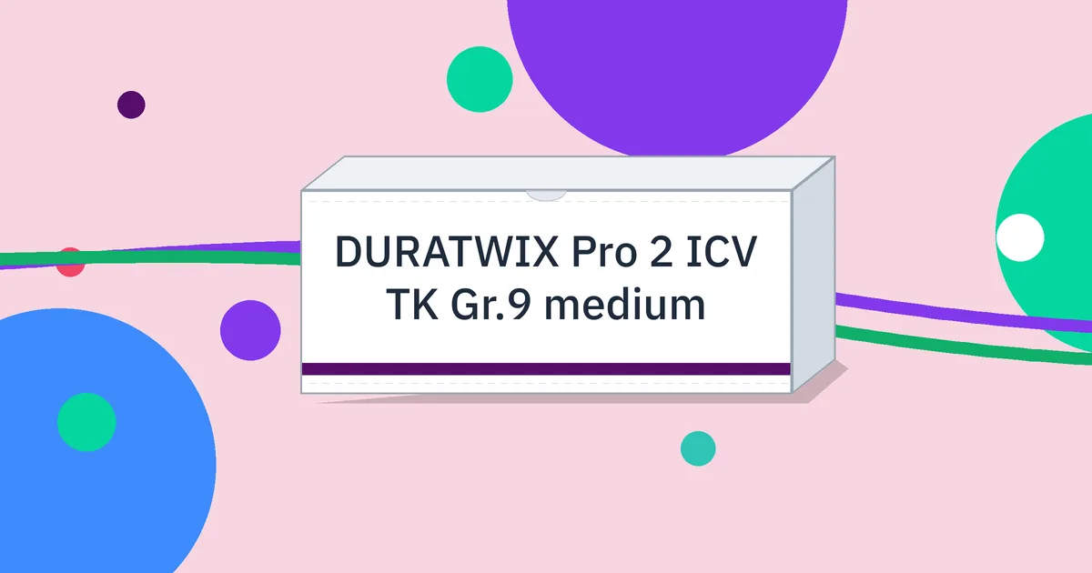 Symbolbild: Packung mit der Aufschrift DURATWIX Pro 2 ICV TK Gr.9 medium (PZN 19346103) – Verfügbarkeit und Bezug in Apotheken in Frankfurt am Main
