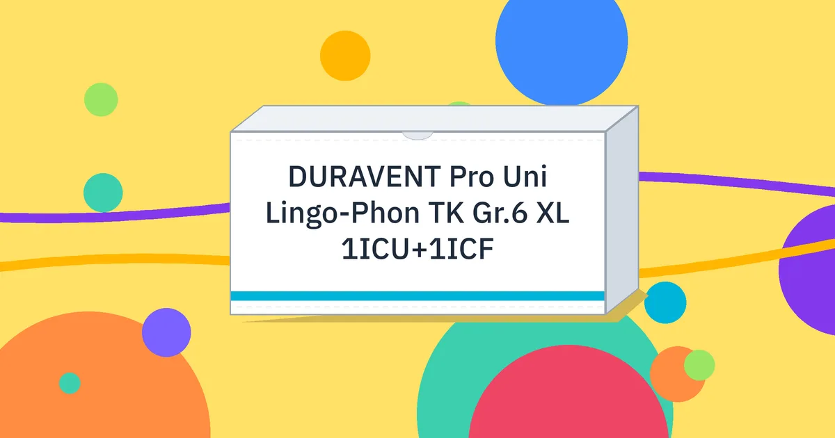 Symbolbild: Packung mit der Aufschrift DURAVENT Pro Uni Lingo-Phon TK Gr.6 XL 1ICU+1ICF (PZN 19246614) – Verfügbarkeit und Bezug in Apotheken in Frankfurt am Main