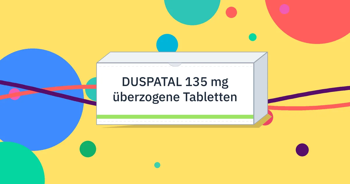 Symbolbild: Packung mit der Aufschrift DUSPATAL 135 mg überzogene Tabletten (PZN 01980265) – Verfügbarkeit und Bezug in Apotheken in Frankfurt am Main