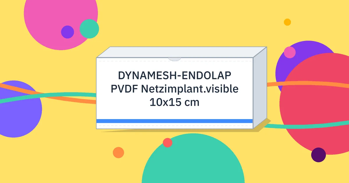 Symbolbild: Packung mit der Aufschrift DYNAMESH-ENDOLAP PVDF Netzimplant.visible 10x15 cm (PZN 19389294) – Verfügbarkeit und Bezug in Apotheken in Frankfurt am Main