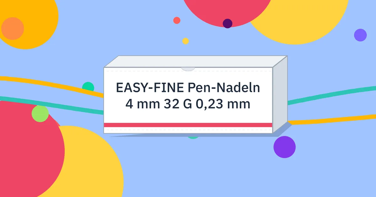 Symbolbild: Packung mit der Aufschrift EASY-FINE Pen-Nadeln 4 mm 32 G 0,23 mm (PZN 19063291) – Verfügbarkeit und Bezug in Apotheken in Frankfurt am Main