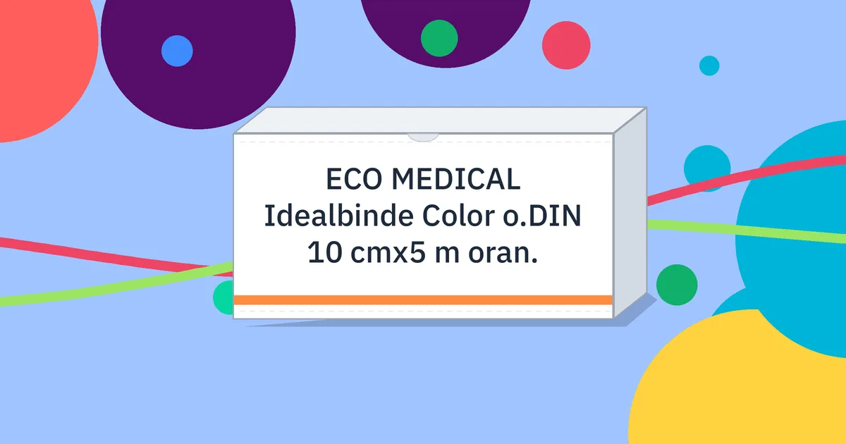 Symbolbild: Packung mit der Aufschrift ECO MEDICAL Idealbinde Color o.DIN 10 cmx5 m oran. (PZN 00745295) – Verfügbarkeit und Bezug in Apotheken in Frankfurt am Main