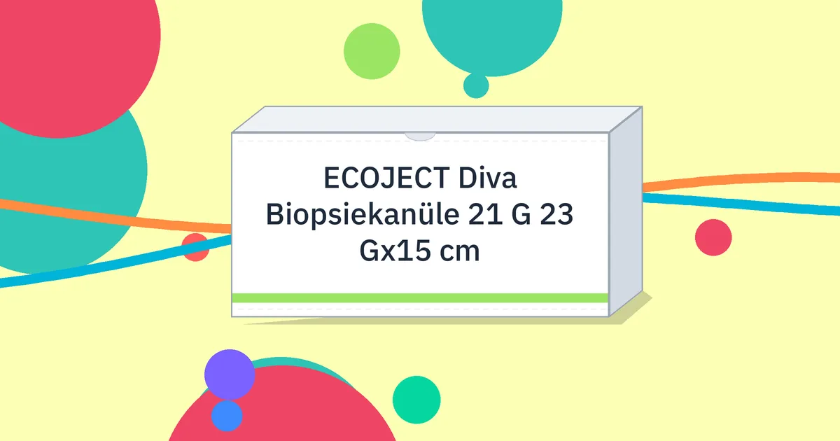 Symbolbild: Packung mit der Aufschrift ECOJECT Diva Biopsiekanüle 21 G 23 Gx15 cm (PZN 06125582) – Verfügbarkeit und Bezug in Apotheken in Frankfurt am Main
