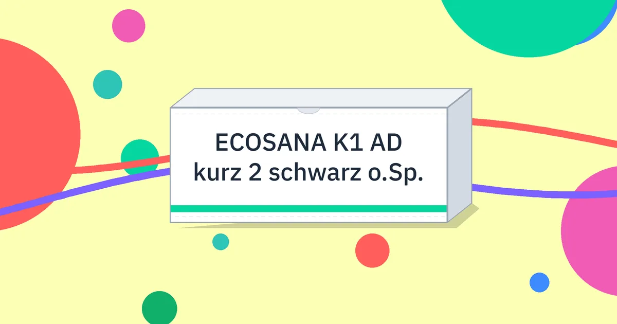 Symbolbild: Packung mit der Aufschrift ECOSANA K1 AD kurz 2 schwarz o.Sp. (PZN 04724410) – Verfügbarkeit und Bezug in Apotheken in Frankfurt am Main