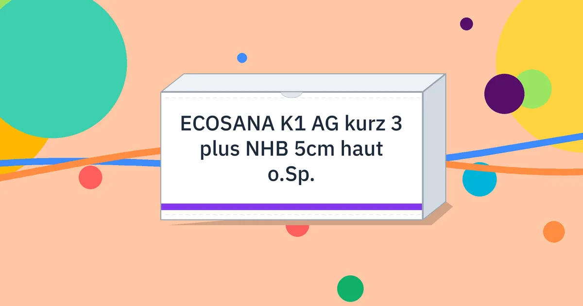 Symbolbild: Packung mit der Aufschrift ECOSANA K1 AG kurz 3 plus NHB 5cm haut o.Sp. (PZN 04727880) – Verfügbarkeit und Bezug in Apotheken in Frankfurt am Main