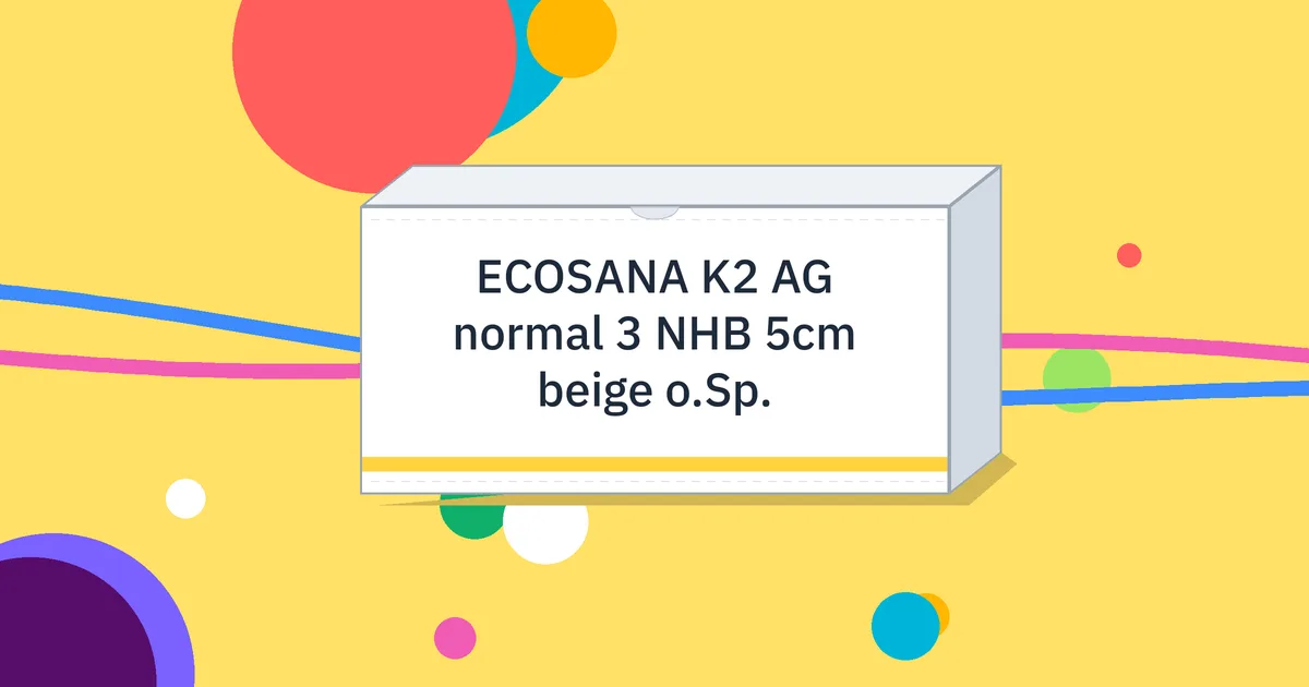 Symbolbild: Packung mit der Aufschrift ECOSANA K2 AG normal 3 NHB 5cm beige o.Sp. (PZN 01413810) – Verfügbarkeit und Bezug in Apotheken in Frankfurt am Main