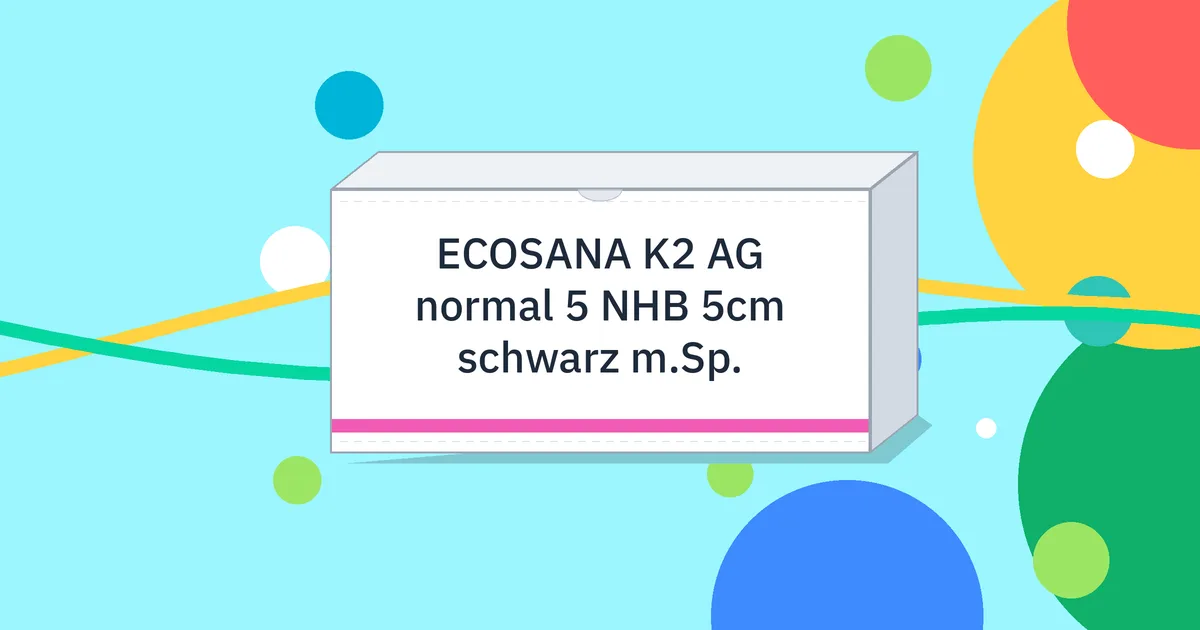 Symbolbild: Packung mit der Aufschrift ECOSANA K2 AG normal 5 NHB 5cm schwarz m.Sp. (PZN 01457486) – Verfügbarkeit und Bezug in Apotheken in Frankfurt am Main