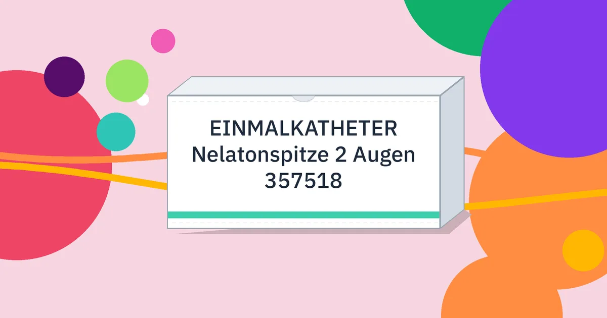 Symbolbild: Packung mit der Aufschrift EINMALKATHETER Nelatonspitze 2 Augen 357518 (PZN 20288612) – Verfügbarkeit und Bezug in Apotheken in Frankfurt am Main