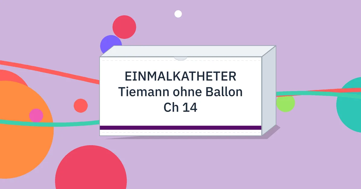 Symbolbild: Packung mit der Aufschrift EINMALKATHETER Tiemann ohne Ballon Ch 14 (PZN 00052209) – Verfügbarkeit und Bezug in Apotheken in Frankfurt am Main