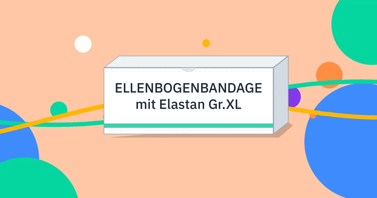 Symbolbild: Packung mit der Aufschrift ELLENBOGENBANDAGE mit Elastan Gr.XL (PZN 13057728) – Verfügbarkeit und Bezug in Apotheken in Frankfurt am Main