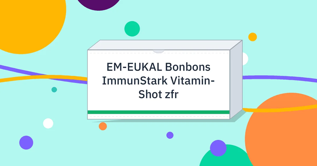 Symbolbild: Packung mit der Aufschrift EM-EUKAL Bonbons ImmunStark Vitamin-Shot zfr (PZN 11112529) – Verfügbarkeit und Bezug in Apotheken in Frankfurt am Main