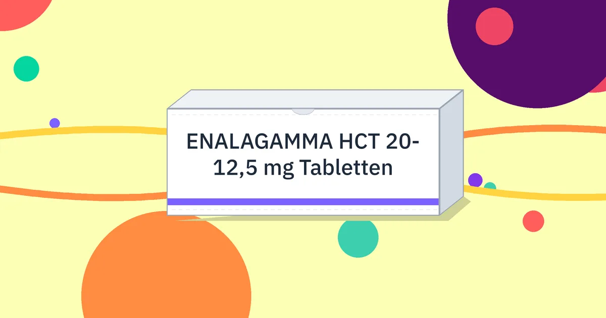Symbolbild: Packung mit der Aufschrift ENALAGAMMA HCT 20-12,5 mg Tabletten (PZN 01971214) – Verfügbarkeit und Bezug in Apotheken in Frankfurt am Main