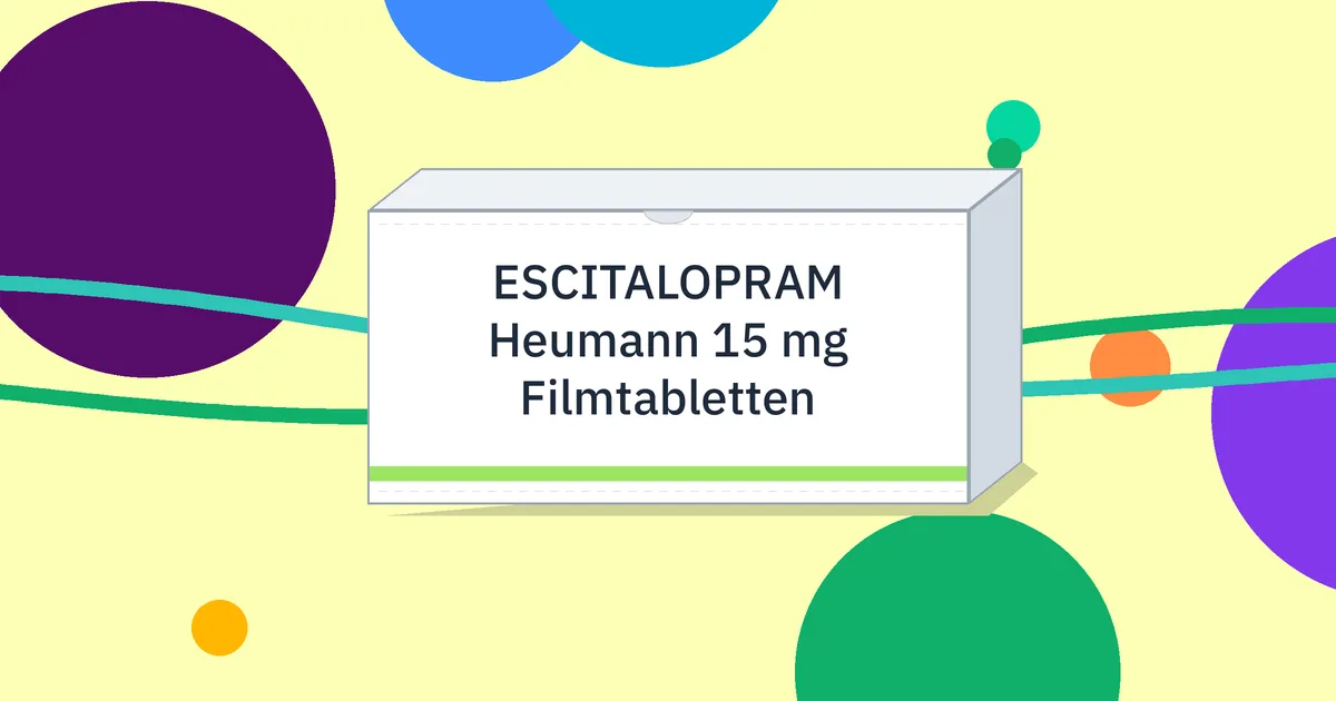 Symbolbild: Packung mit der Aufschrift ESCITALOPRAM Heumann 15 mg Filmtabletten (PZN 11101916) – Verfügbarkeit und Bezug in Apotheken in Frankfurt am Main
