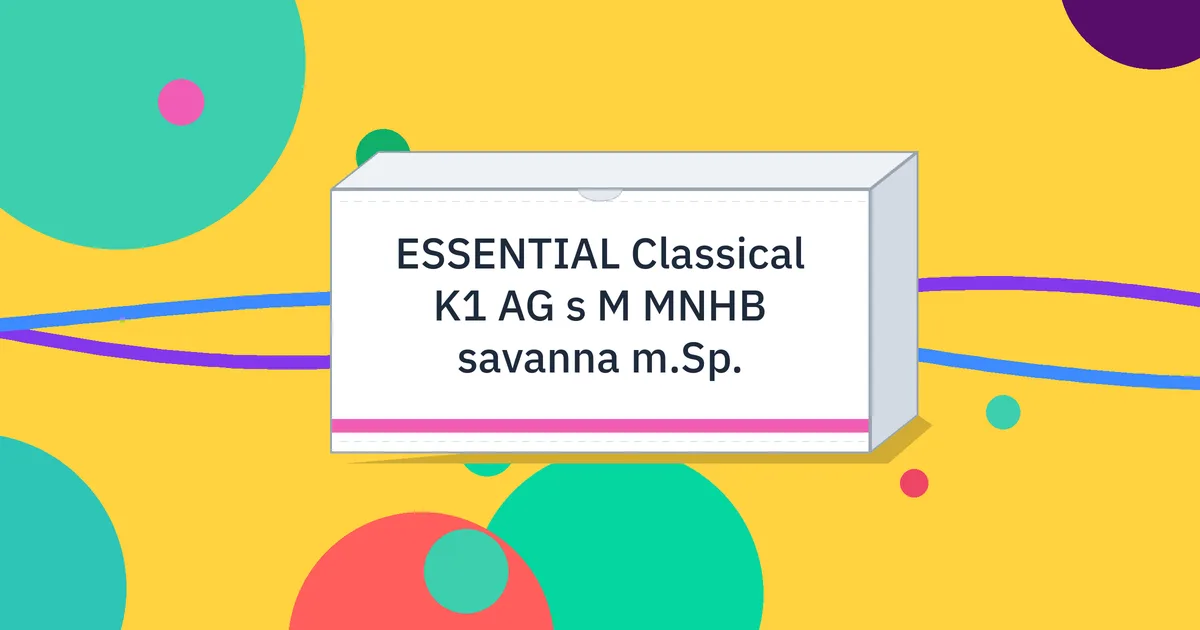 Symbolbild: Packung mit der Aufschrift ESSENTIAL Classical K1 AG s M MNHB savanna m.Sp. (PZN 19320598) – Verfügbarkeit und Bezug in Apotheken in Frankfurt am Main