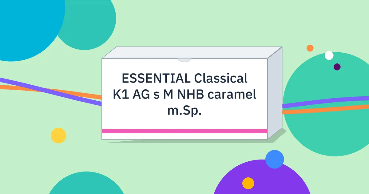 Symbolbild: Packung mit der Aufschrift ESSENTIAL Classical K1 AG s M NHB caramel m.Sp. (PZN 17010008) – Verfügbarkeit und Bezug in Apotheken in Frankfurt am Main