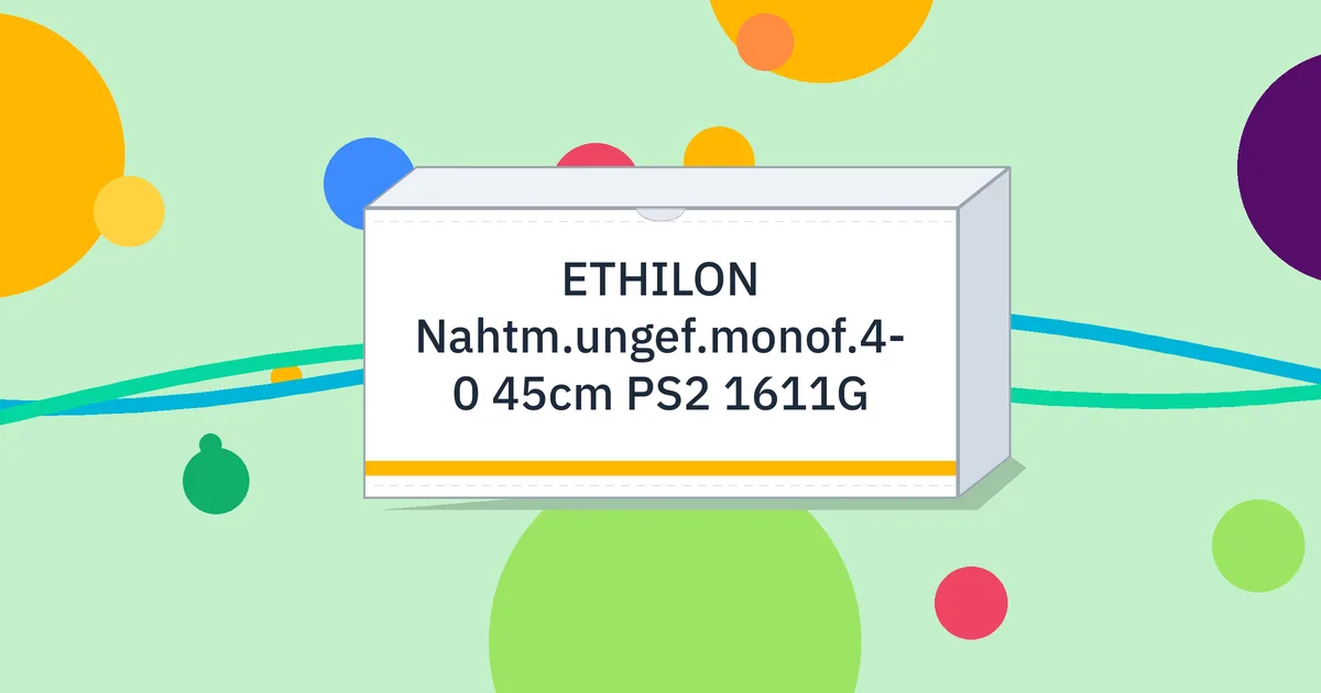 Symbolbild: Packung mit der Aufschrift ETHILON Nahtm.ungef.monof.4-0 45cm PS2 1611G (PZN 19884094) – Verfügbarkeit und Bezug in Apotheken in Frankfurt am Main