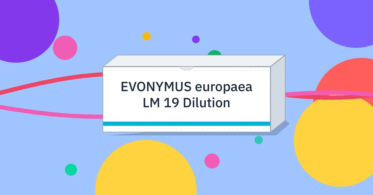 Symbolbild: Packung mit der Aufschrift EVONYMUS europaea LM 19 Dilution (PZN 13484726) – Verfügbarkeit und Bezug in Apotheken in Frankfurt am Main