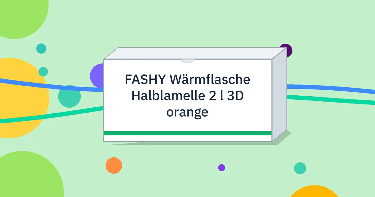 Symbolbild: Packung mit der Aufschrift FASHY Wärmflasche Halblamelle 2 l 3D orange (PZN 18025868) – Verfügbarkeit und Bezug in Apotheken in Frankfurt am Main