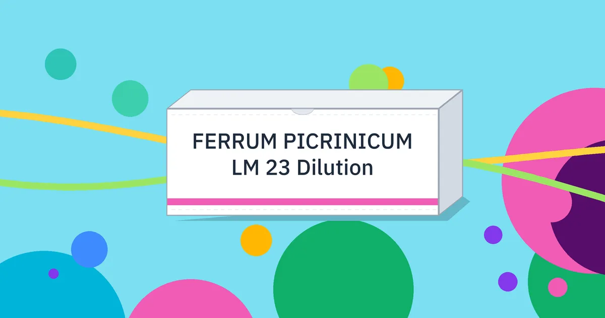 Symbolbild: Packung mit der Aufschrift FERRUM PICRINICUM LM 23 Dilution (PZN 12852694) – Verfügbarkeit und Bezug in Apotheken in Frankfurt am Main