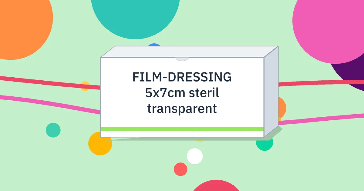 Symbolbild: Packung mit der Aufschrift FILM-DRESSING 5x7cm steril transparent (PZN 20010495) – Verfügbarkeit und Bezug in Apotheken in Frankfurt am Main