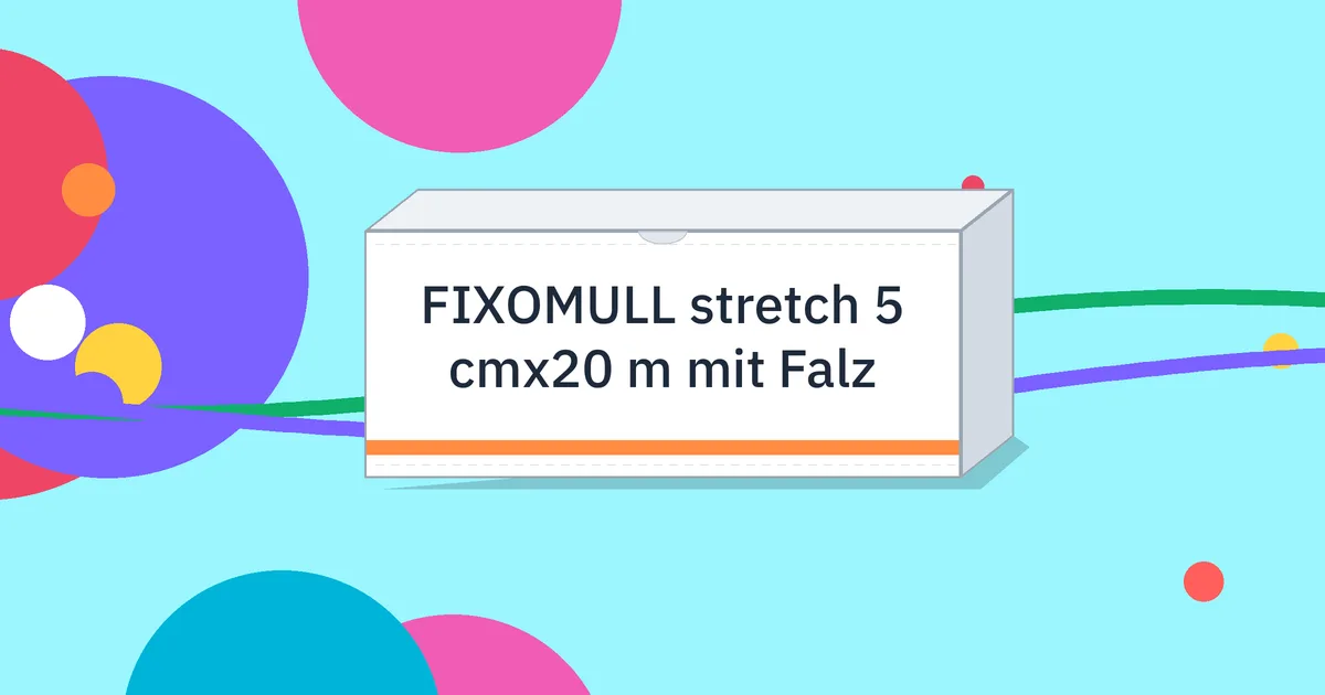 Symbolbild: Packung mit der Aufschrift FIXOMULL stretch 5 cmx20 m mit Falz (PZN 12776697) – Verfügbarkeit und Bezug in Apotheken in Frankfurt am Main