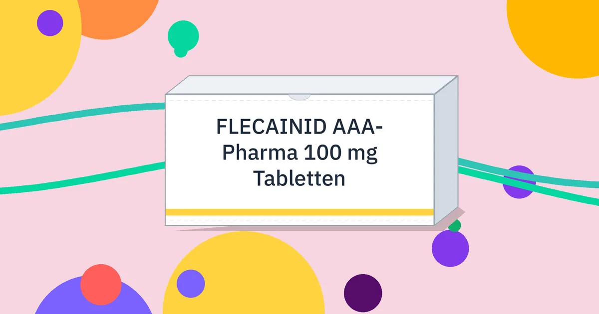 Symbolbild: Packung mit der Aufschrift FLECAINID AAA-Pharma 100 mg Tabletten (PZN 17244798) – Verfügbarkeit und Bezug in Apotheken in Frankfurt am Main