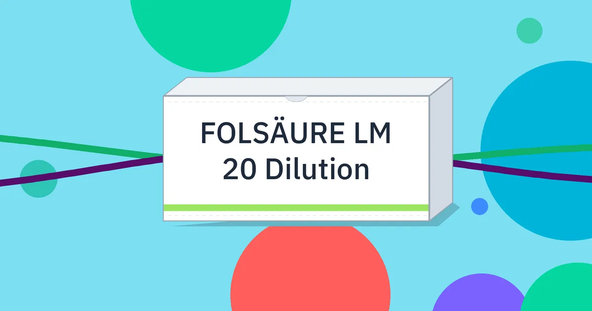 Symbolbild: Packung mit der Aufschrift FOLSÄURE LM 20 Dilution (PZN 12873207) – Verfügbarkeit und Bezug in Apotheken in Frankfurt am Main