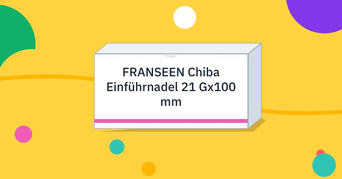 Symbolbild: Packung mit der Aufschrift FRANSEEN Chiba Einführnadel 21 Gx100 mm (PZN 16920375) – Verfügbarkeit und Bezug in Apotheken in Frankfurt am Main