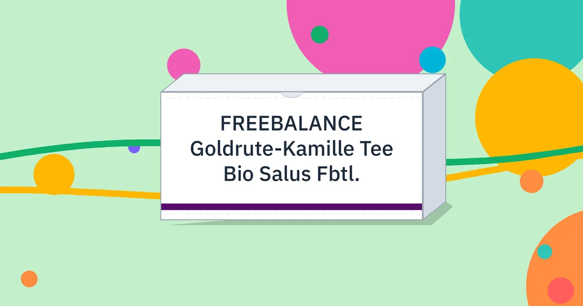 Symbolbild: Packung mit der Aufschrift FREEBALANCE Goldrute-Kamille Tee Bio Salus Fbtl. (PZN 18893056) – Verfügbarkeit und Bezug in Apotheken in Frankfurt am Main