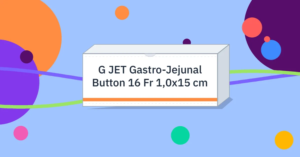 Symbolbild: Packung mit der Aufschrift G JET Gastro-Jejunal Button 16 Fr 1,0x15 cm (PZN 14342916) – Verfügbarkeit und Bezug in Apotheken in Frankfurt am Main