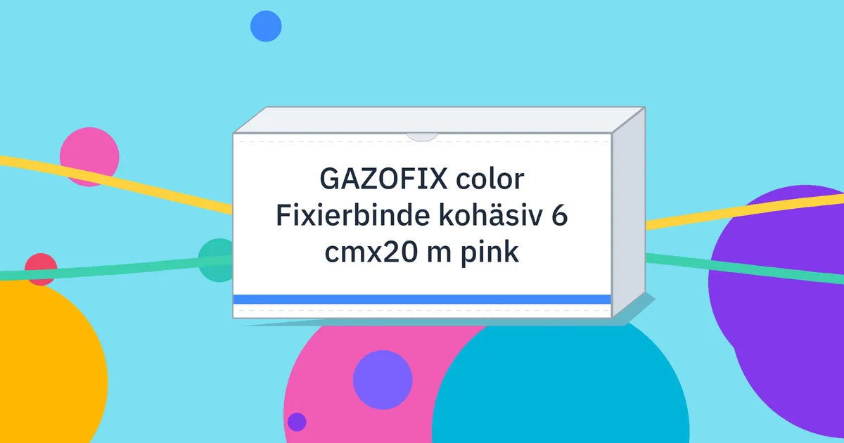 Symbolbild: Packung mit der Aufschrift GAZOFIX color Fixierbinde kohäsiv 6 cmx20 m pink (PZN 19882623) – Verfügbarkeit und Bezug in Apotheken in Frankfurt am Main