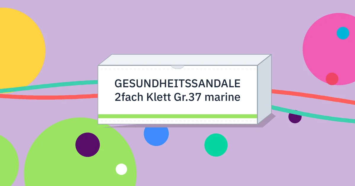 Symbolbild: Packung mit der Aufschrift GESUNDHEITSSANDALE 2fach Klett Gr.37 marine (PZN 13920877) – Verfügbarkeit und Bezug in Apotheken in Frankfurt am Main