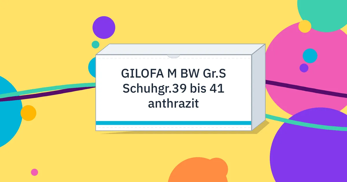 Symbolbild: Packung mit der Aufschrift GILOFA M BW Gr.S Schuhgr.39 bis 41 anthrazit (PZN 16724119) – Verfügbarkeit und Bezug in Apotheken in Frankfurt am Main