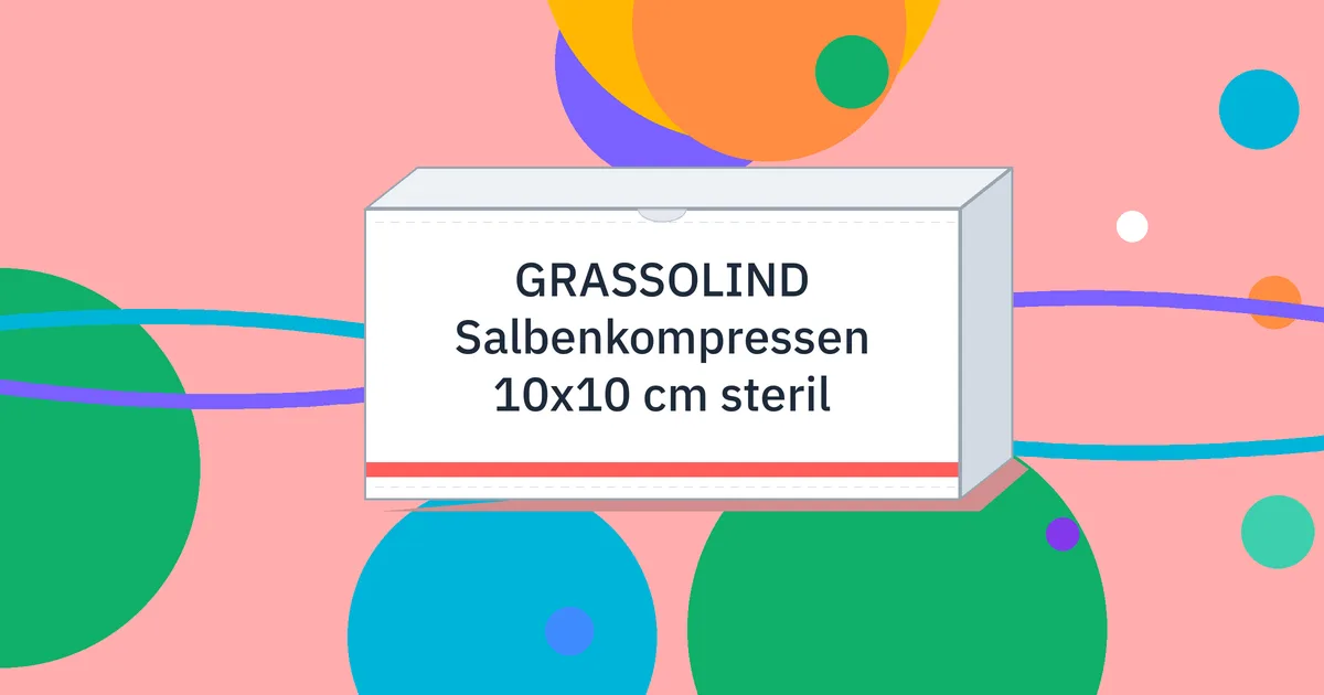 Symbolbild: Packung mit der Aufschrift GRASSOLIND Salbenkompressen 10x10 cm steril (PZN 18083713) – Verfügbarkeit und Bezug in Apotheken in Frankfurt am Main