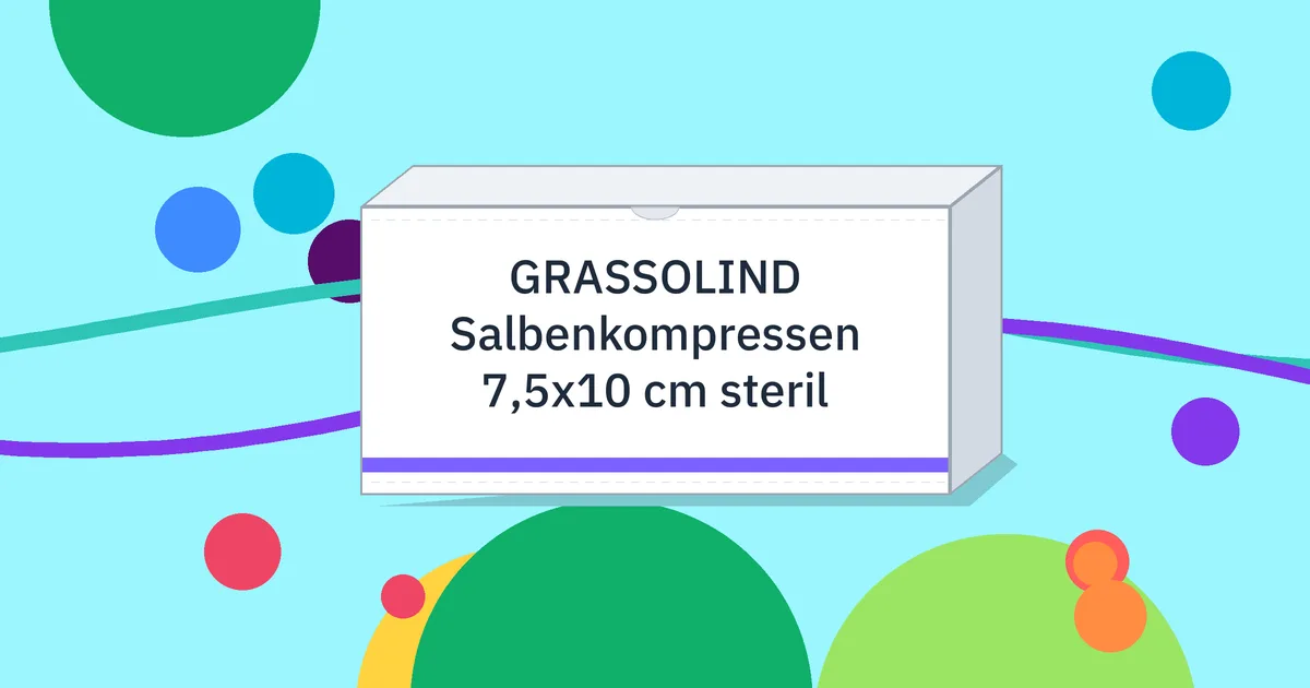 Symbolbild: Packung mit der Aufschrift GRASSOLIND Salbenkompressen 7,5x10 cm steril (PZN 09177817) – Verfügbarkeit und Bezug in Apotheken in Frankfurt am Main