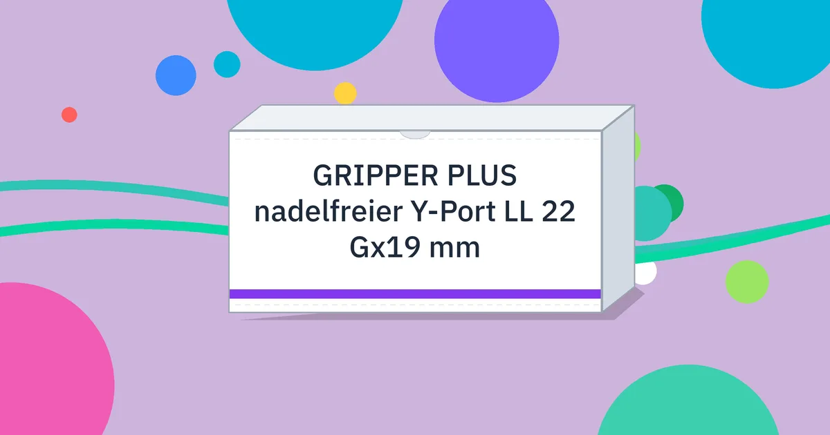 Symbolbild: Packung mit der Aufschrift GRIPPER PLUS nadelfreier Y-Port LL 22 Gx19 mm (PZN 09675679) – Verfügbarkeit und Bezug in Apotheken in Frankfurt am Main