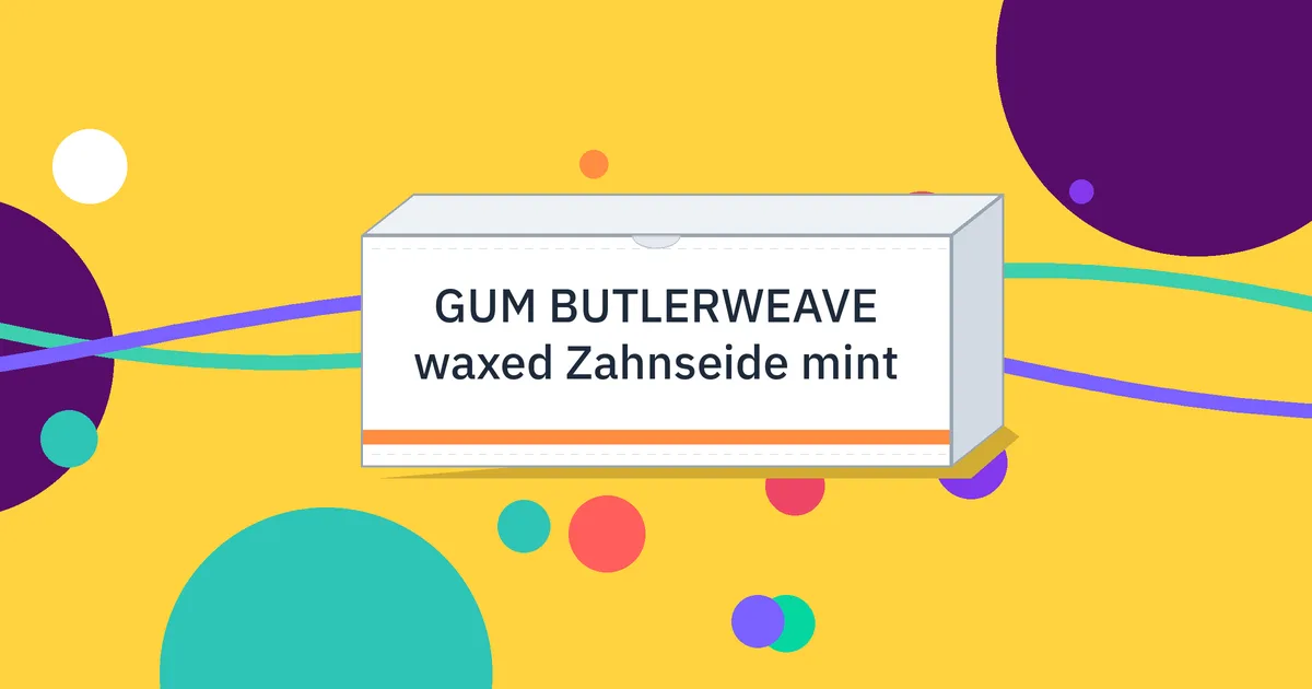 Symbolbild: Packung mit der Aufschrift GUM BUTLERWEAVE waxed Zahnseide mint (PZN 11348166) – Verfügbarkeit und Bezug in Apotheken in Frankfurt am Main