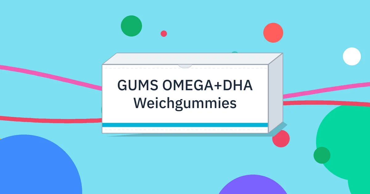 Symbolbild: Packung mit der Aufschrift GUMS OMEGA+DHA Weichgummies (PZN 18892157) – Verfügbarkeit und Bezug in Apotheken in Frankfurt am Main