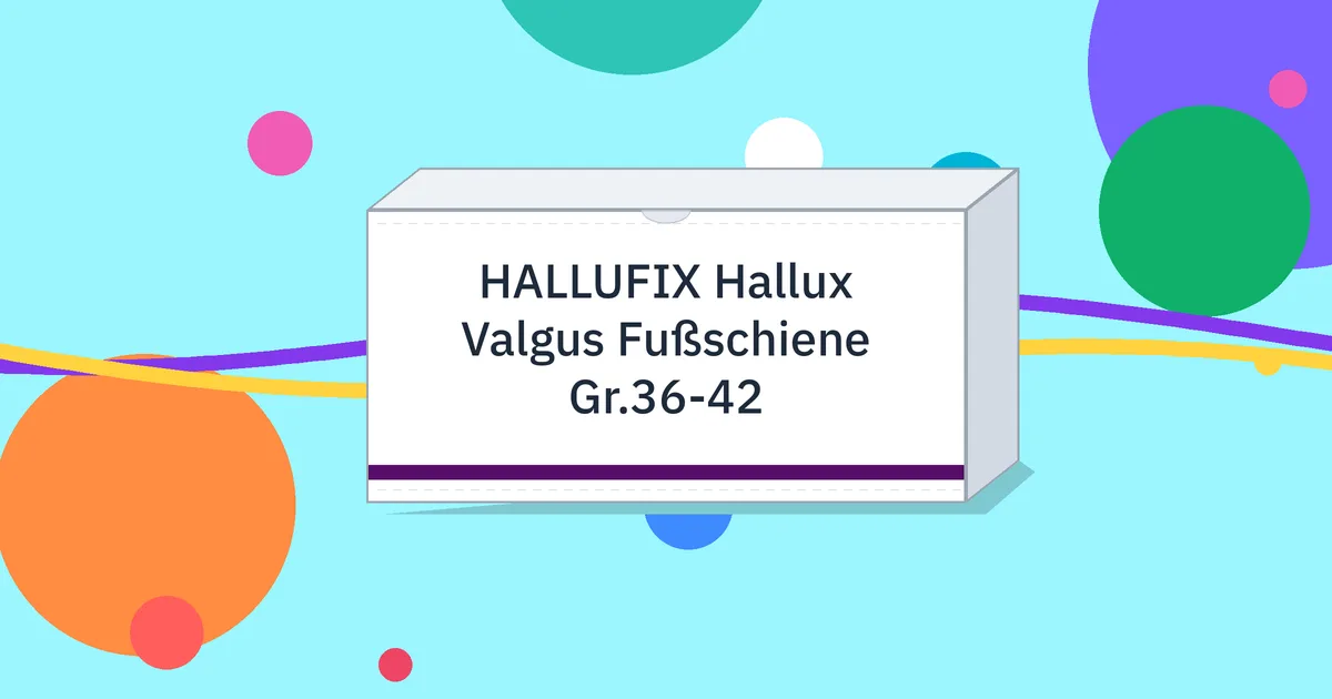 Symbolbild: Packung mit der Aufschrift HALLUFIX Hallux Valgus Fußschiene Gr.36-42 (PZN 05717547) – Verfügbarkeit und Bezug in Apotheken in Frankfurt am Main