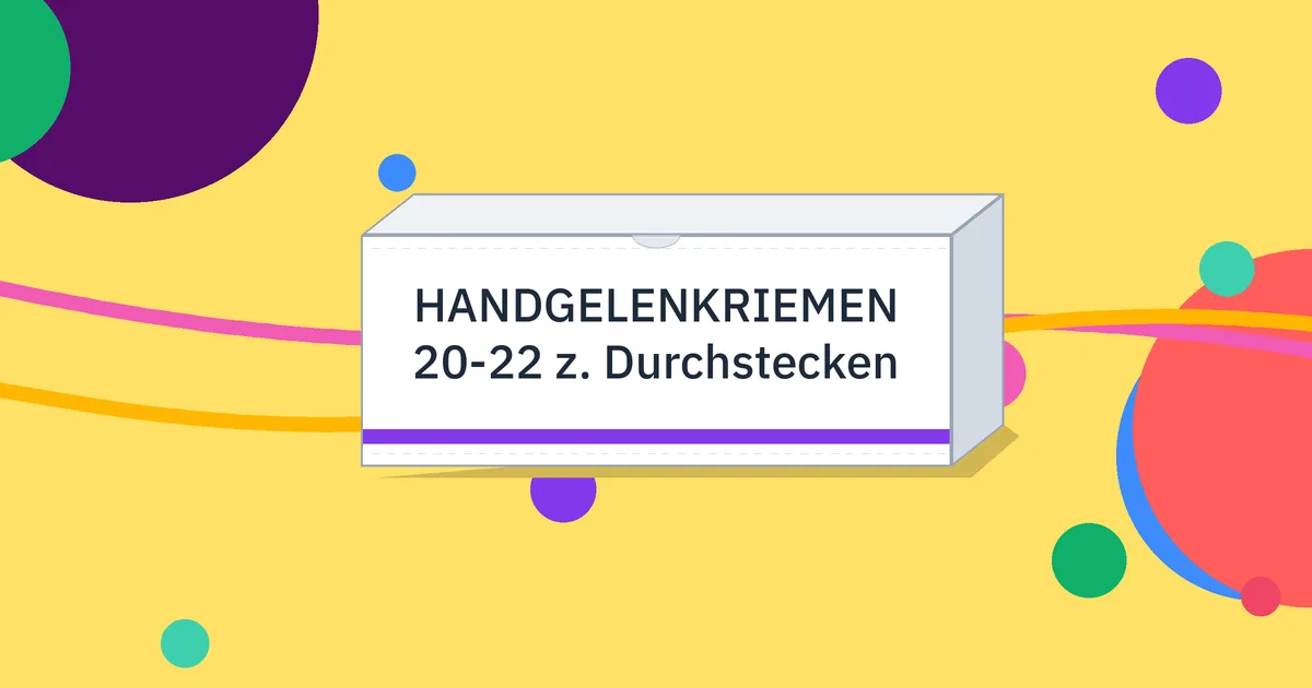 Symbolbild: Packung mit der Aufschrift HANDGELENKRIEMEN 20-22 z. Durchstecken (PZN 01727589) – Verfügbarkeit und Bezug in Apotheken in Frankfurt am Main