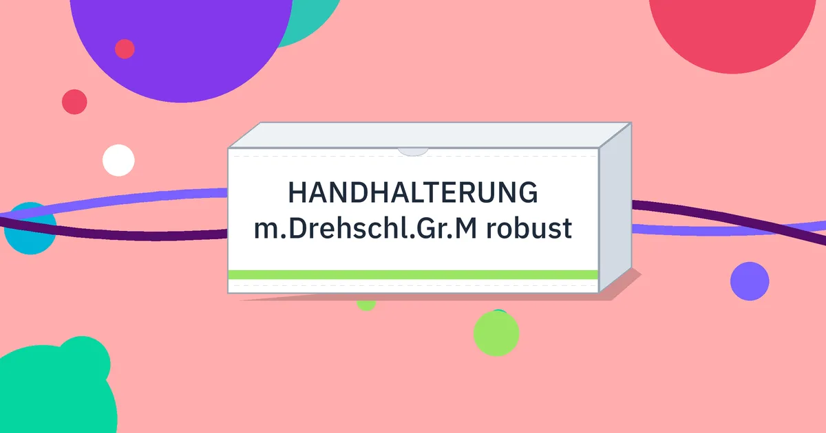 Symbolbild: Packung mit der Aufschrift HANDHALTERUNG m.Drehschl.Gr.M robust (PZN 11568318) – Verfügbarkeit und Bezug in Apotheken in Frankfurt am Main