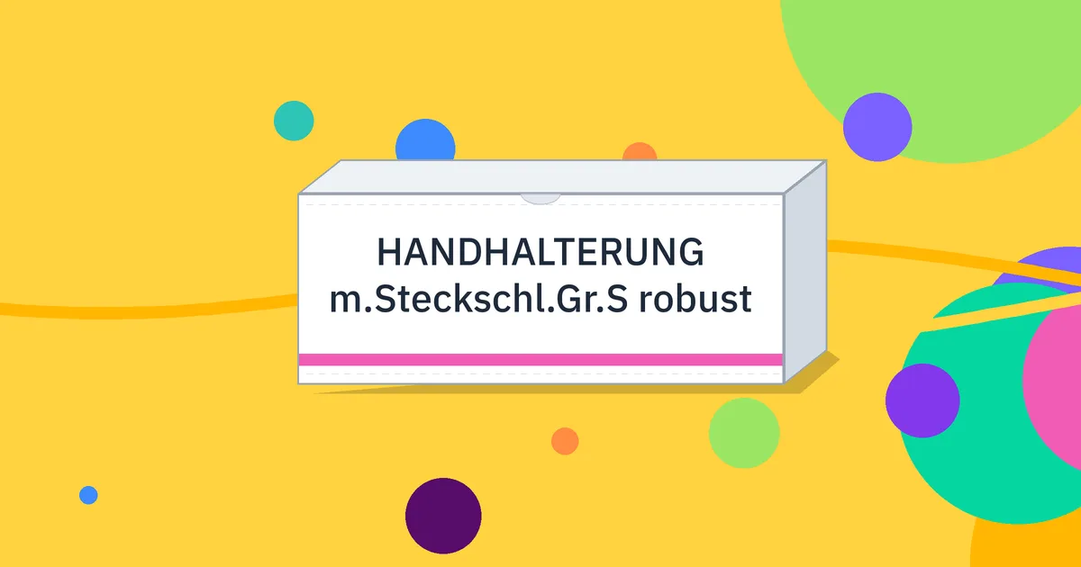 Symbolbild: Packung mit der Aufschrift HANDHALTERUNG m.Steckschl.Gr.S robust (PZN 11568301) – Verfügbarkeit und Bezug in Apotheken in Frankfurt am Main