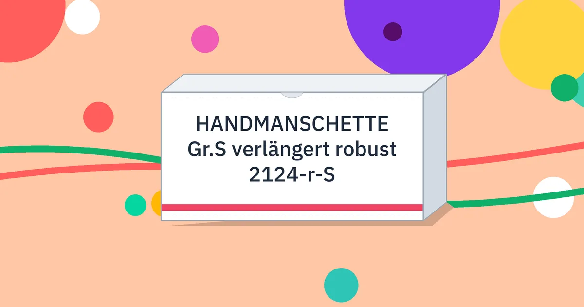 Symbolbild: Packung mit der Aufschrift HANDMANSCHETTE Gr.S verlängert robust 2124-r-S (PZN 16014547) – Verfügbarkeit und Bezug in Apotheken in Frankfurt am Main