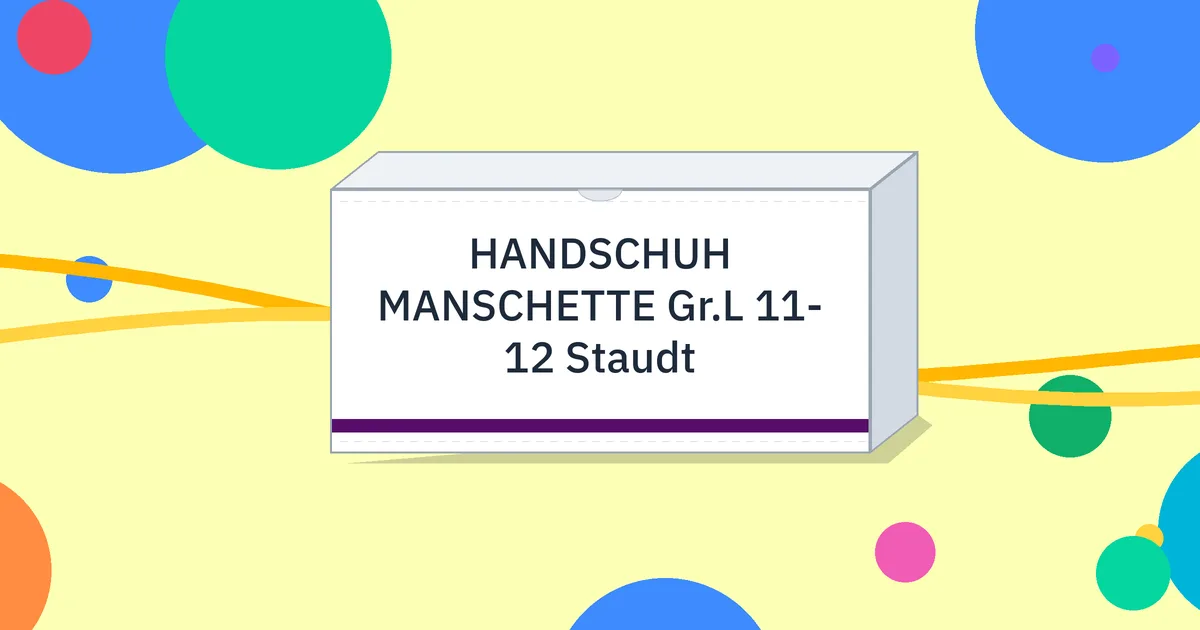 Symbolbild: Packung mit der Aufschrift HANDSCHUH MANSCHETTE Gr.L 11-12 Staudt (PZN 11152718) – Verfügbarkeit und Bezug in Apotheken in Frankfurt am Main