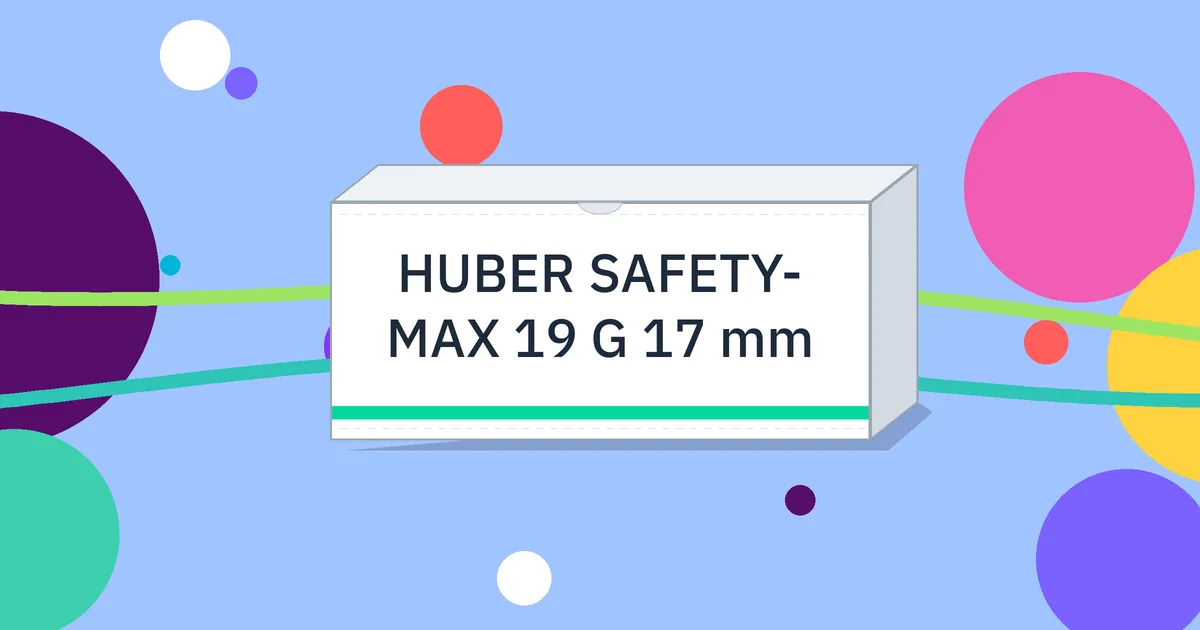 Symbolbild: Packung mit der Aufschrift HUBER SAFETY-MAX 19 G 17 mm (PZN 10185124) – Verfügbarkeit und Bezug in Apotheken in Frankfurt am Main