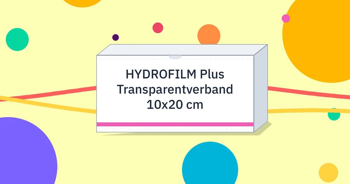 Symbolbild: Packung mit der Aufschrift HYDROFILM Plus Transparentverband 10x20 cm (PZN 12594329) – Verfügbarkeit und Bezug in Apotheken in Frankfurt am Main